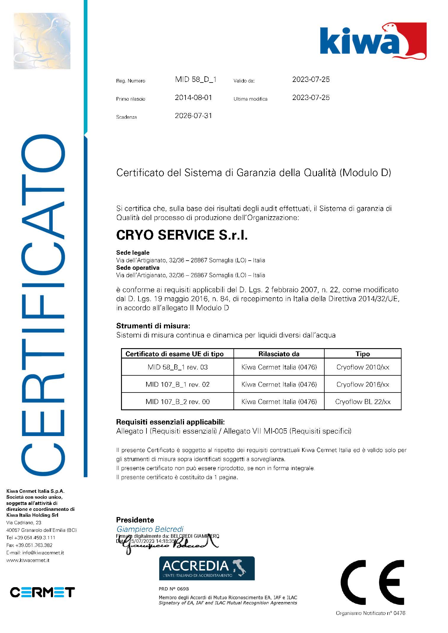 Mission and Certifications | Cryoservice